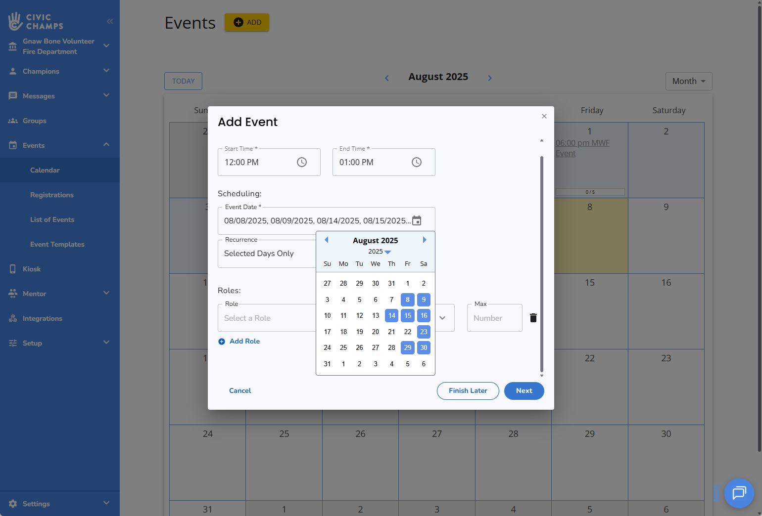 How to create multiple Calendar Events in a recurring series